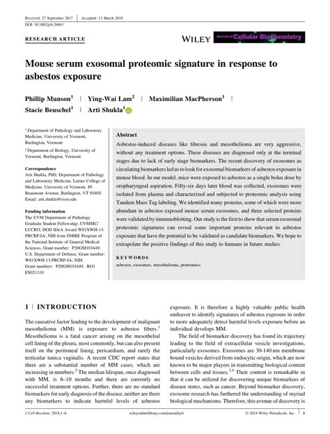 Pdf Mouse Serum Exosomal Proteomic Signature In Response To Asbestos
