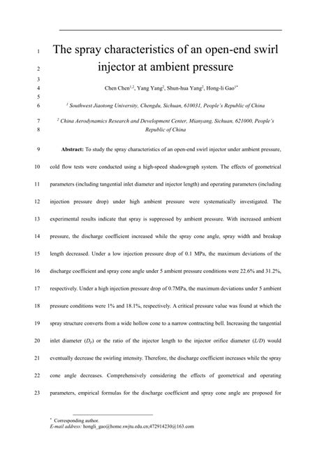 Pdf The Spray Characteristics Of An Open End Swirl Injector At