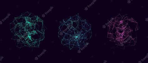 Premium Vector Set Of Abstract Colorful Spheres From Points And Lines On Dark Background
