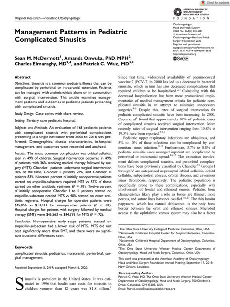 Management Patterns In Pediatric Complicated Sinusitis Pdf
