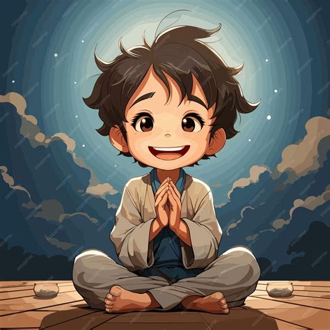 담요 에 기도 하는 무슬림 의 만화 소년 프리미엄 벡터