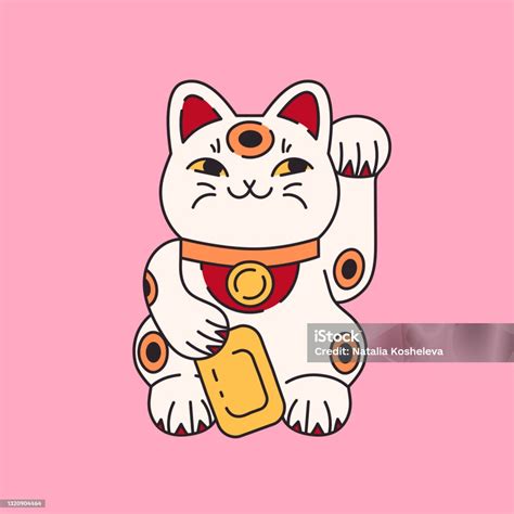 마네키 네코 플랫 만화 일러스트 일본 민속 기호 배너 디자인 마네키네코에 대한 스톡 벡터 아트 및 기타 이미지 마네키네코 Kabuki 고대의 Istock