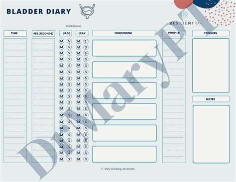 Bladder Tracker Diary Digital Download Etsy