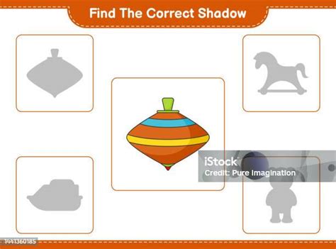 올바른 그림자를 찾으십시오 소용돌이 장난감의 올바른 그림자를 찾아 일치시킵니다 교육 어린이 게임 인쇄 워크시트 벡터 일러스트 레이 션 검사자에 대한 스톡 벡터 아트 및 기타