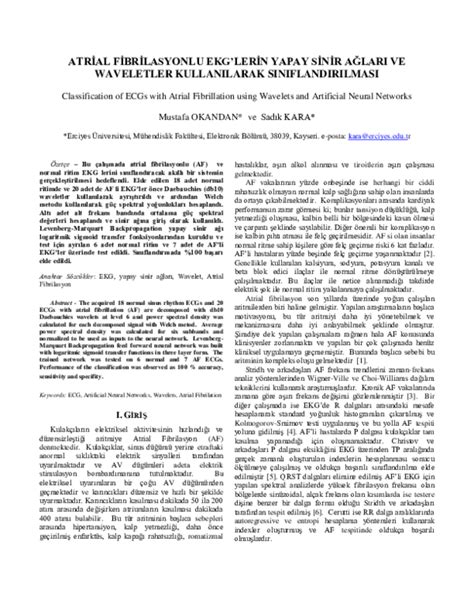 Pdf Atrİal Fİbrİlasyonlu Ekglerİn Yapay Sİnİr AĞlari Ve Waveletler Kullanilarak