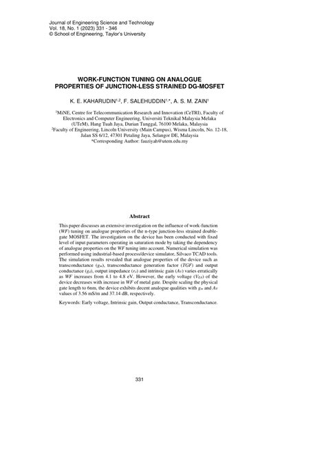 Pdf Work Function Tuning On Analogue Properties Of Junction Less