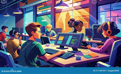 Diverse Team Of Professionals Working In A Modern Tech Office Stock