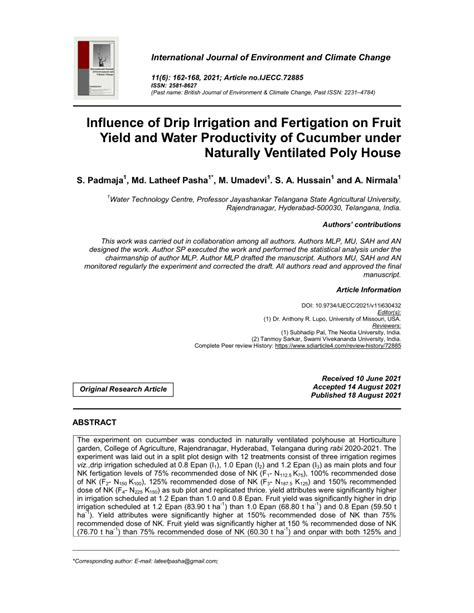Pdf Influence Of Drip Irrigation And Fertigation On Fruit Yield And Water Productivity Of