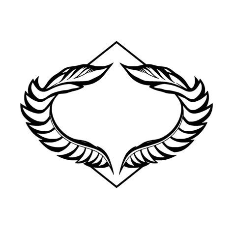 Black And White Symmetrical Illustration Of A Diamondshaped Frame With Featherlike Elements