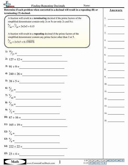 Terminating And Repeating Decimals Worksheet Awesome Decimal Worksheets