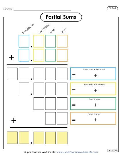 Partial Sums Addition Worksheets Partial Sums Addition Worksheets