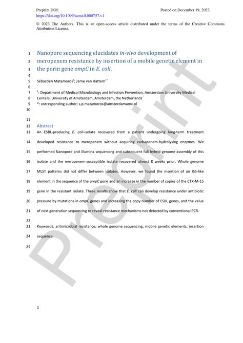 Pdf Nanopore Sequencing Elucidates In Vivo Development Of Meropenem Resistance By Insertion Of