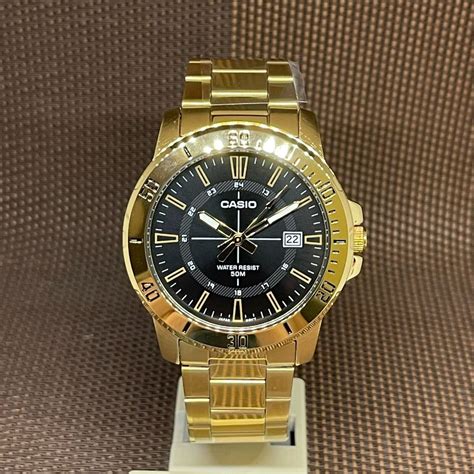 Casio Mtp Vd01g 1c Black Analog Gold Stainless Steel Sporty Dress Mens Watch Shopee Malaysia