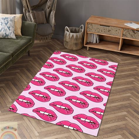 Pink Lips Rug Pink Carpet Lips Pattern Area Carpet Rectangle Rug Etsy