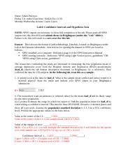 Lab Confidence Intervals And Hypothesis Tests Final AP Docx Name Adam Peterson Friday T A