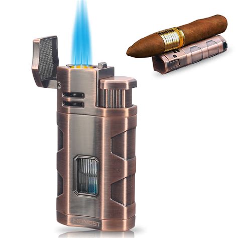 Promise Triple Jet Torch Lighter With Cigar Cutter Punch Cigar Rest Cigarette Lighter Visible