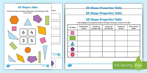 Properties Of 2d Shapes Worksheets Primary Resources