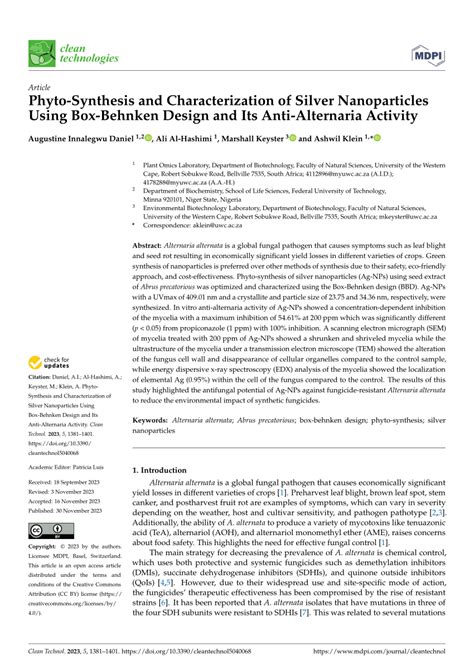 Pdf Phyto Synthesis And Characterization Of Silver Nanoparticles Using Box Behnken Design And