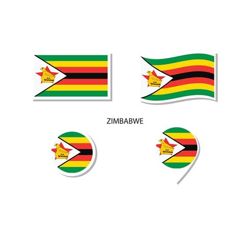 Zimbabwe Flag Logo Icon Set Rectangle Flat Icons Circular Shape