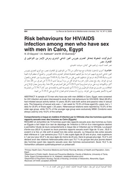 Pdf Risk Behaviours For Hivaids Infection Among Men Who Have Sex With Men