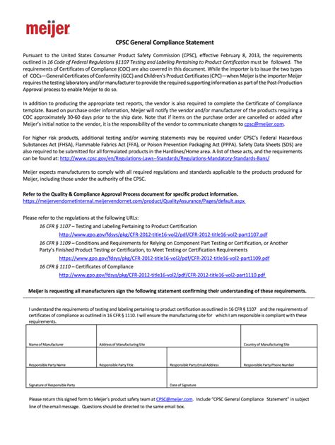Fillable Online Cpsc General Compliance Statement Fax Email Print