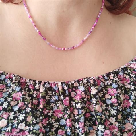 Beige Brown Beaded Necklace Beaded Necklace Mixed Colour Bead