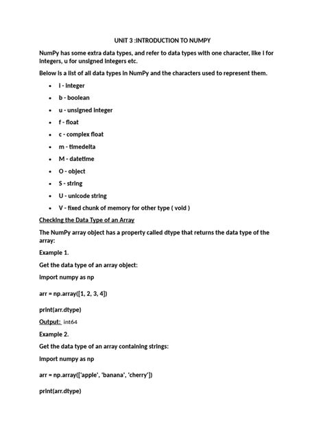 Unit 3 Data Types Numpy Pdf