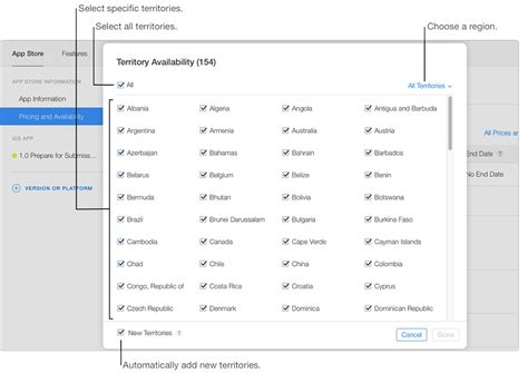 App Store Connect ：为您 的app选择地区 Applebyme 专业代上架苹果市场服务系统