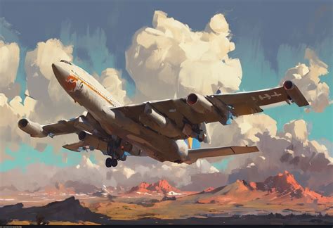 흐린 하늘을 나는 대형 비행기의 그림 Seaart Ai