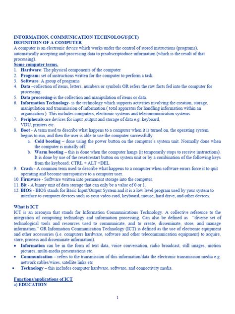 Ict Notes Main Pdf Computer Data Storage Printer Computing