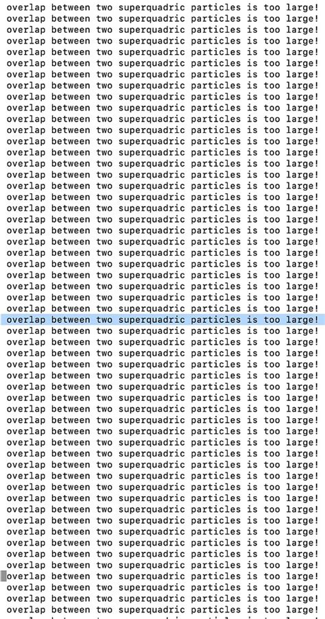 in sqp the solver repitetively giving overlap between two superquadric particles is too large