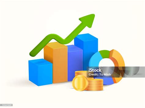 3d 성장 막대 문자 화살표 파이 또는 휠 차트가 있는 꺾은선형 차트 흰색 배경에 격리된 동전 더미 수익 수익성 있는 사업 금융 투자에 대한 배너 개념 3d 벡터 그림 3