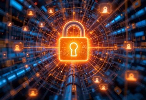 Digital Orange Lock Symbolizing Cybersecurity In Technology Theme