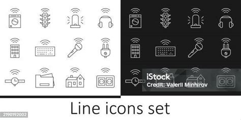 라인 스마트 전기 콘센트 플러그 점멸 사이렌 무선 키보드 무선 세탁기 마이크 및 신호등 아이콘이 있는 집 벡터 검은색에 대한 스톡 벡터 아트 및 기타 이미지 Istock