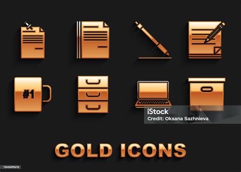 문서 빈 노트북 및 연필 지우개 판지 골판지 상자 노트북 커피 컵 펜 라인 노트 종이 고정 푸시 버튼 및 파일 아이콘서랍을