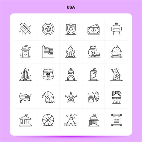 Outline 25 Usa Icon Set Vector Line Style Design Black Icons Set Linear Pictogram Pack Web And