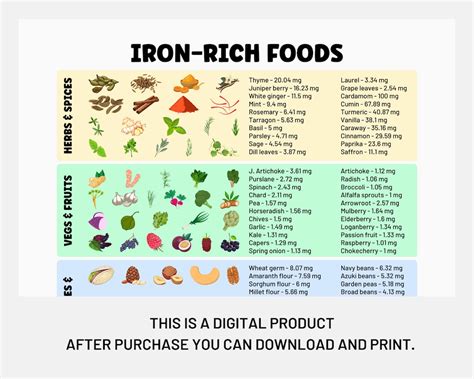 Iron Rich Foods Poster Iron Food Guide Nutrition Poster Foods For Iron