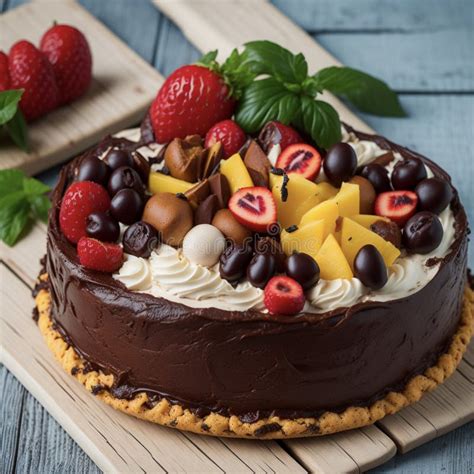 A Tempting Cake Piece With Macaroons Chocolate Milk Cream Nuts And