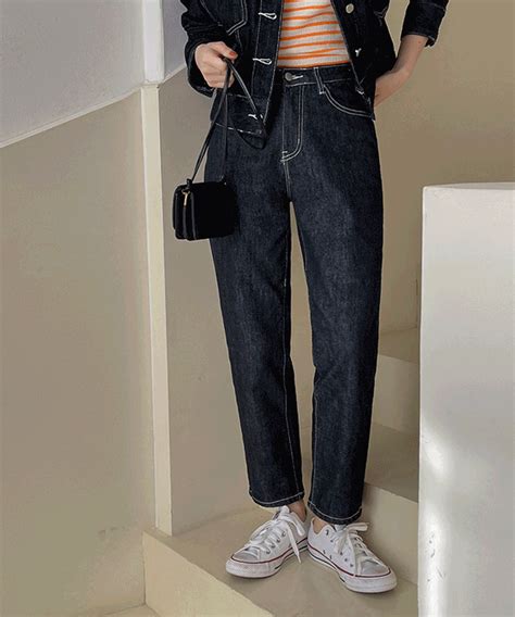 모어라운드 기장선택플러스사이즈~2xl 찰떡핏 히든밴딩 스판 보이핏 생지 데님 팬츠