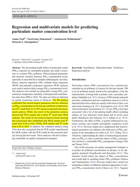 regression and multivariate models for predicting particulate matter