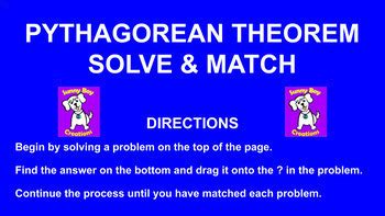 Pythagorean Theorem Solve Match Activity By Sunny Babe Creations
