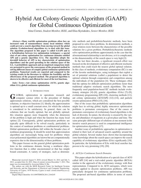 Pdf Hybrid Ant Colony Genetic Algorithm Gaapi For Global Continuous