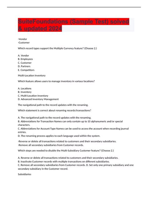 Suitefoundations Sample Test Solved And Updated 2024 Netsuite Foundation Stuvia Us