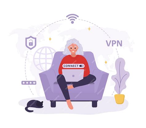 Premium Vector Vpn Service Elderly Woman Using Virtual Private Network Personal Information