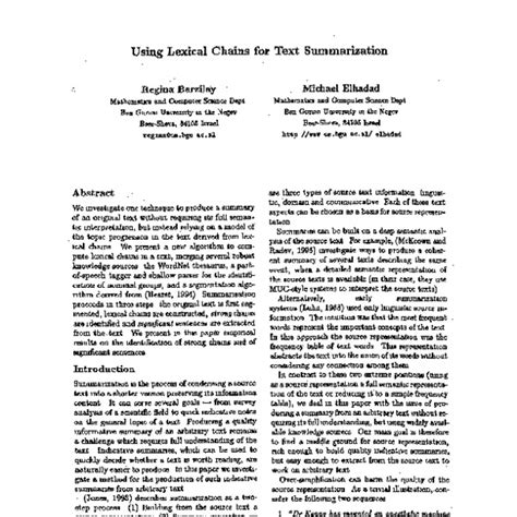 Using Lexical Chains For Text Summarization Acl Anthology
