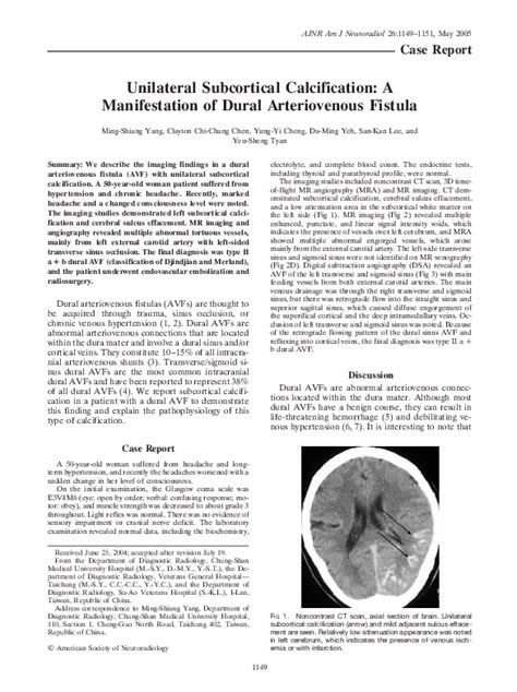 Pdf Unilateral Subcortical Calcification A Manifestation Of Dural