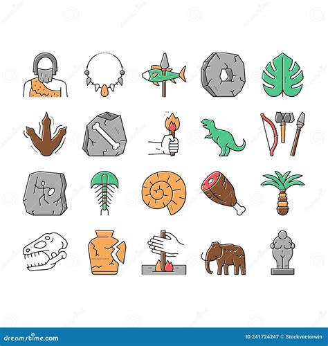 Prehistoric Period Collection Icons Set Vector Stock Vector Illustration Of Concept