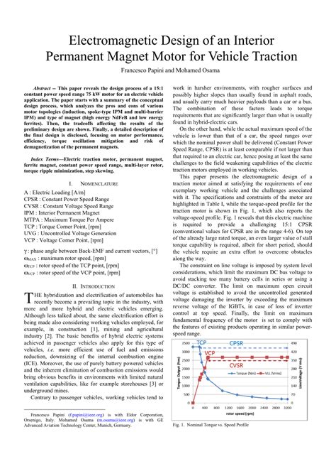 Pdf Electromagnetic Design Of An Interior Permanent Magnet Motor For Vehicle Traction