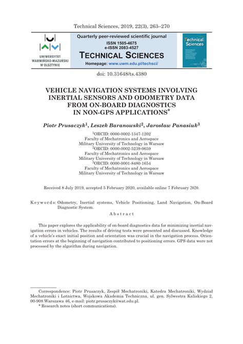 Pdf Vehicle Navigation Systems Involving Inertial Sensors And Odometry Data From On Board