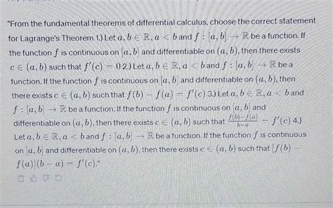Solved From The Fundamental Theorems Of Differential